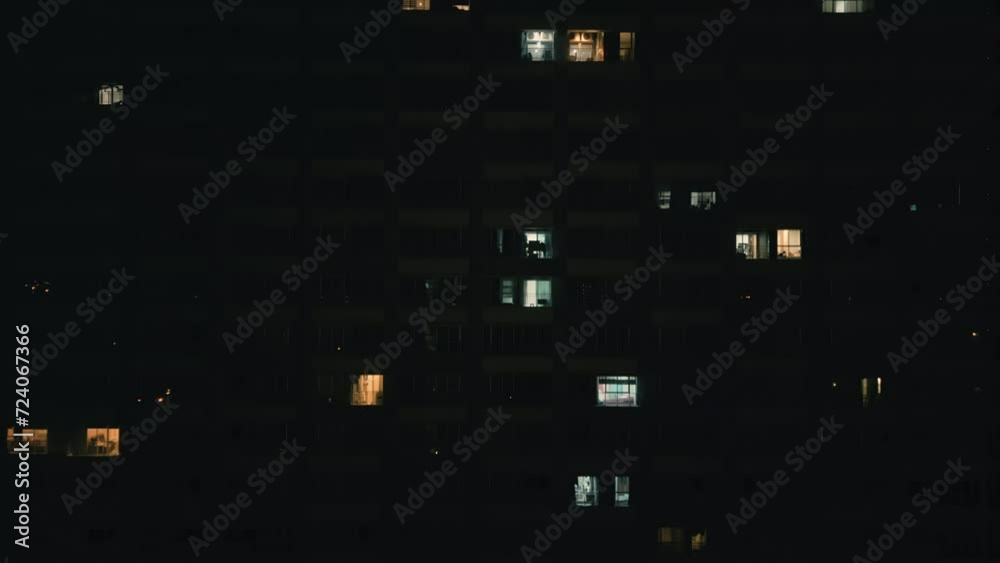 The facade texture of a night urban building in a local residential ...