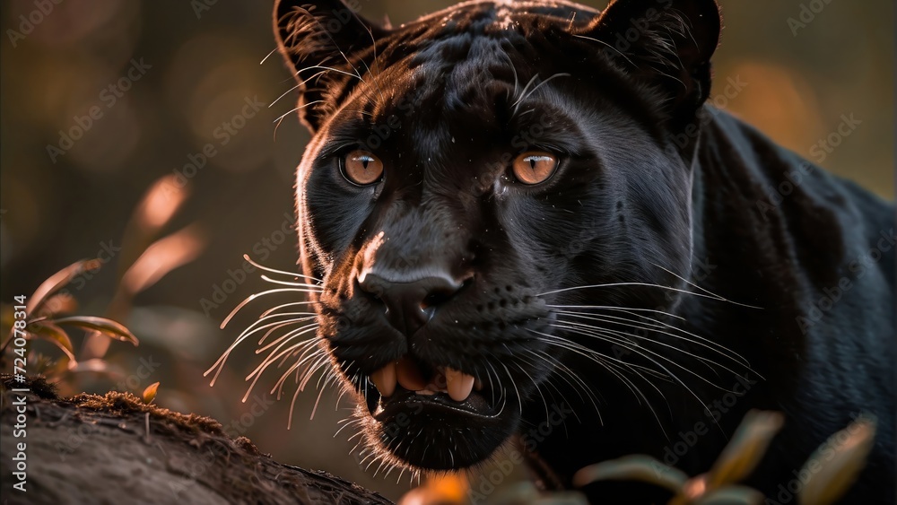 Closeup of a Black Panther in a Natural Environment. Black Leopard ...
