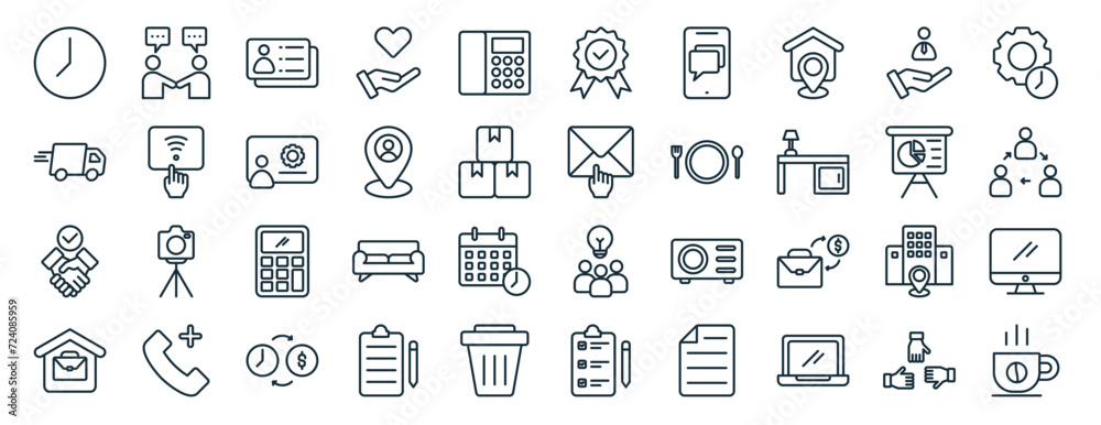 set of 40 outline web coworking space icons such as communication ...