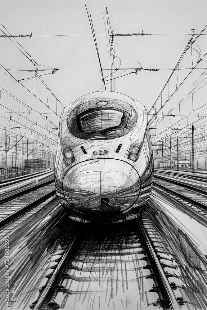 Generative AI illustration of CAD drawing high speed train design Stock ...