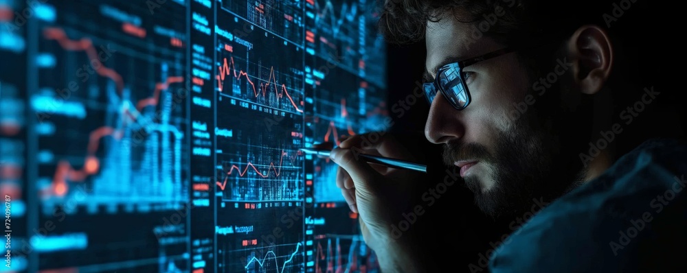 Logistics analyst examining logistics data chart, Supply chain ...