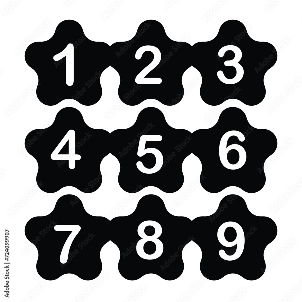 Simple round star numbers symbol set. Black isolated font in vector ...