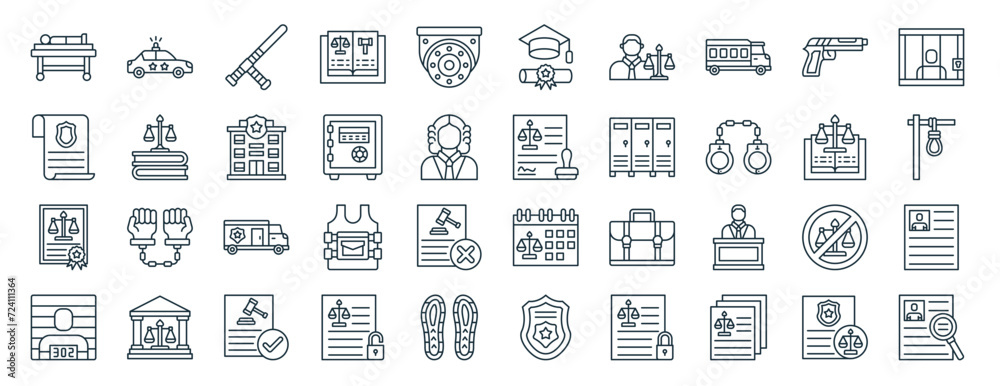 set of 40 outline web law and order icons such as police car, gdpr ...