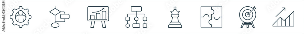 outline set of strategy and target line icons. linear vector icons such ...