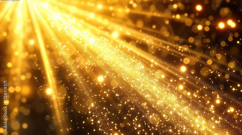 Golden glitter and sparkles in sun rays background. Enhance your design ...