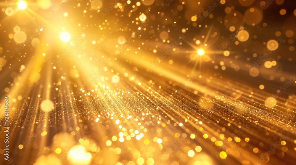 Golden glitter and sparkles in sun rays background. Enhance your design ...