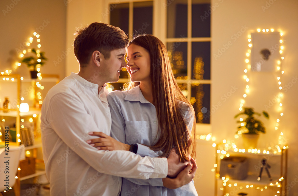 Happy young people expression of love close in hug, showing romantic ...