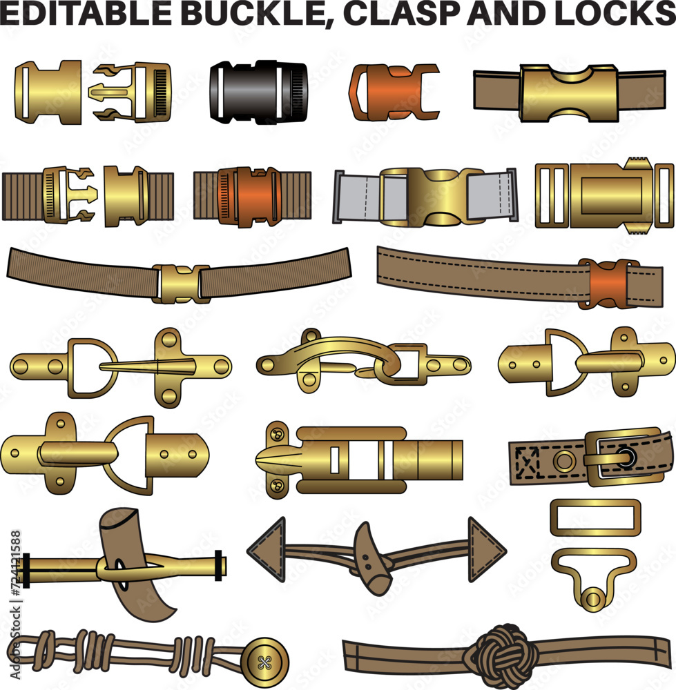 Quick Release buckles and clasps flat sketch vector illustration set ...