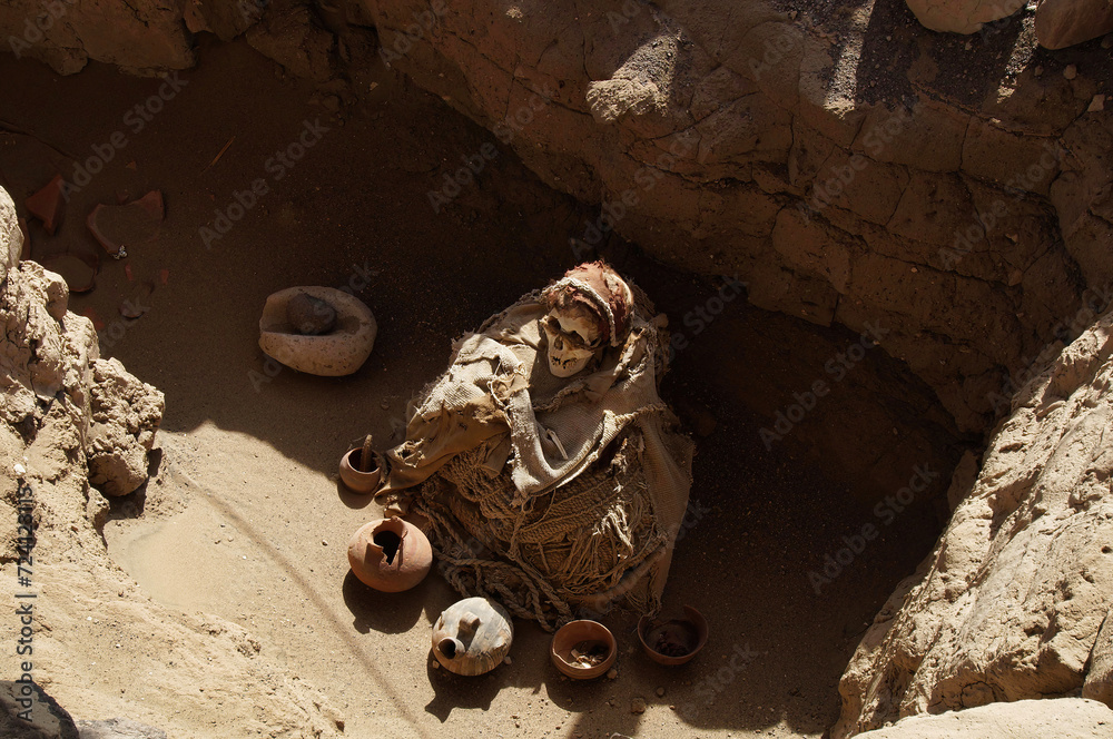 The Chauchilla Cemetery near Nazca (Peru) with its dozens of tombs ...