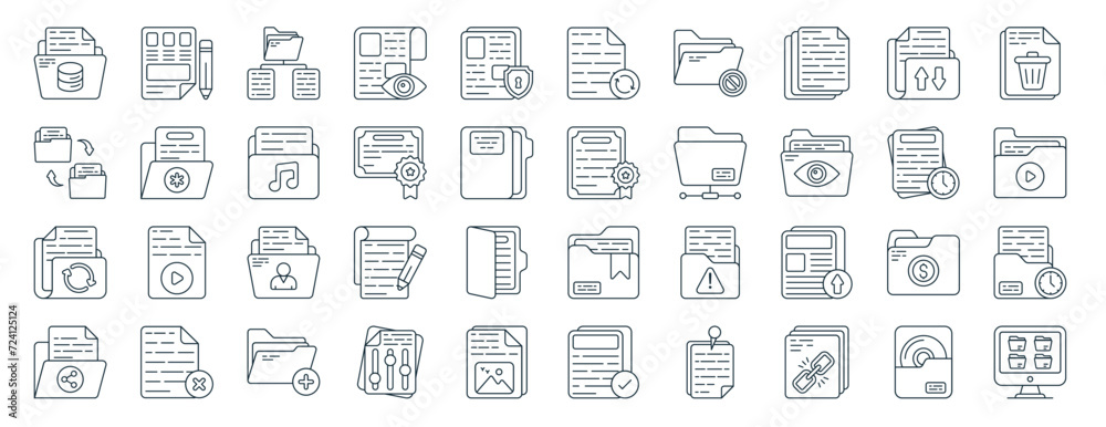 set of 40 outline web files and folders icons such as paper work ...
