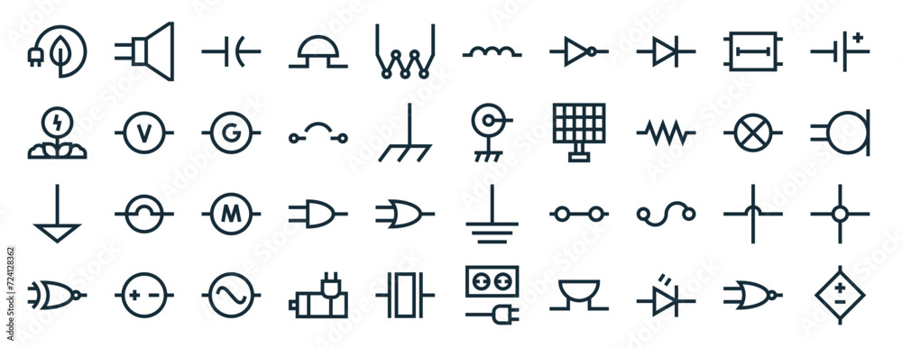 set of 40 outline web electronics symbols icons such as loud speaker ...