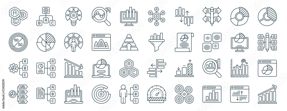 set of 40 outline web infographic element icons such as chart, ratio ...