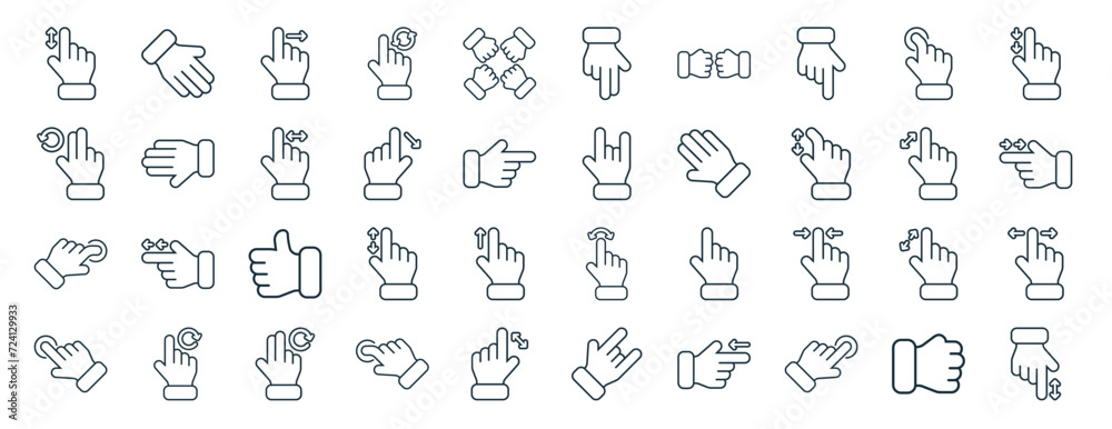 set of 40 outline web hand gestures collection. icons such as hand ...