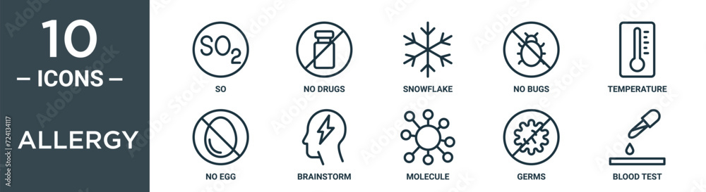 allergy outline icon set includes thin line so, no drugs, snowflake, no ...