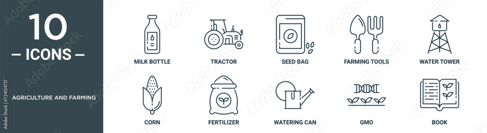 agriculture and farming outline icon set includes thin line milk bottle ...