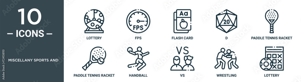 miscellany sports and outline icon set includes thin line lottery, fps ...