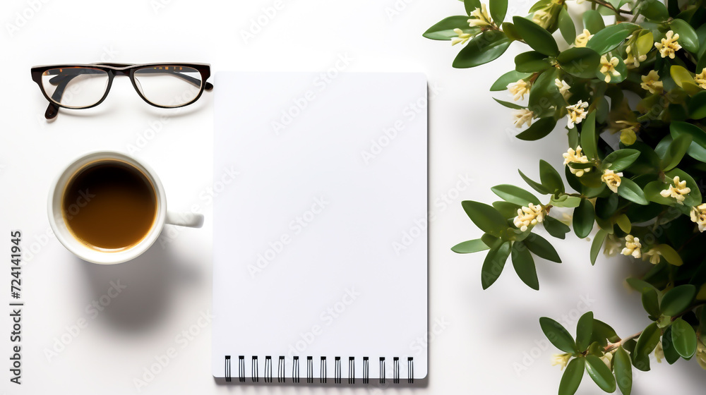 Laptop and a cup of coffee on office desk, Aesthetic minimal office ...
