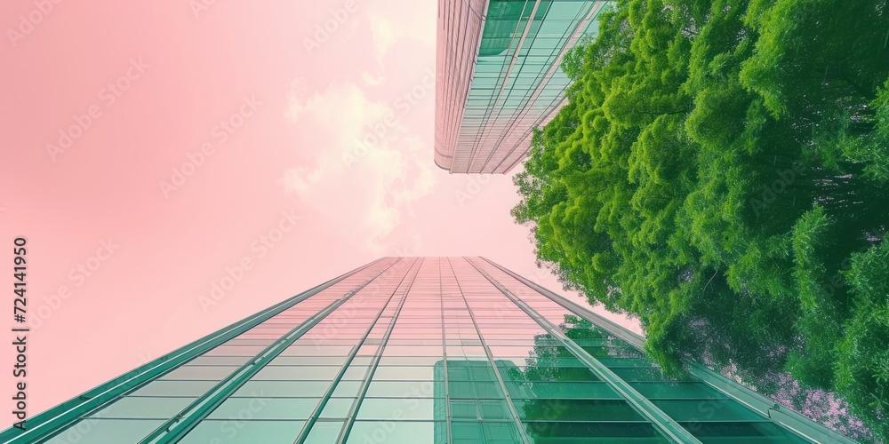 Background with copy space and an eco-friendly office building towering ...