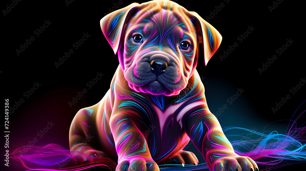 Puppy Dog Animal Plexus Neon Black Background Digital Desktop Wallpaper ...