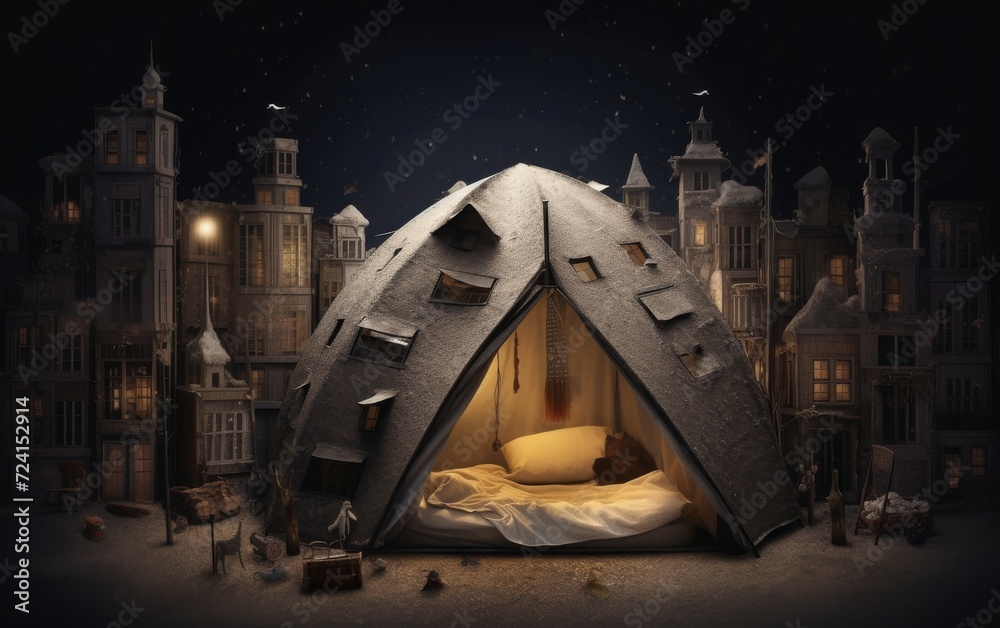 Tent-Shaped House With Interior Bed Stock Photo | Adobe Stock