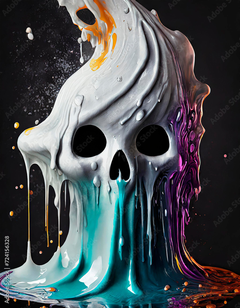 Portrait of a spooky skeleton on black background. Ghost face with ...