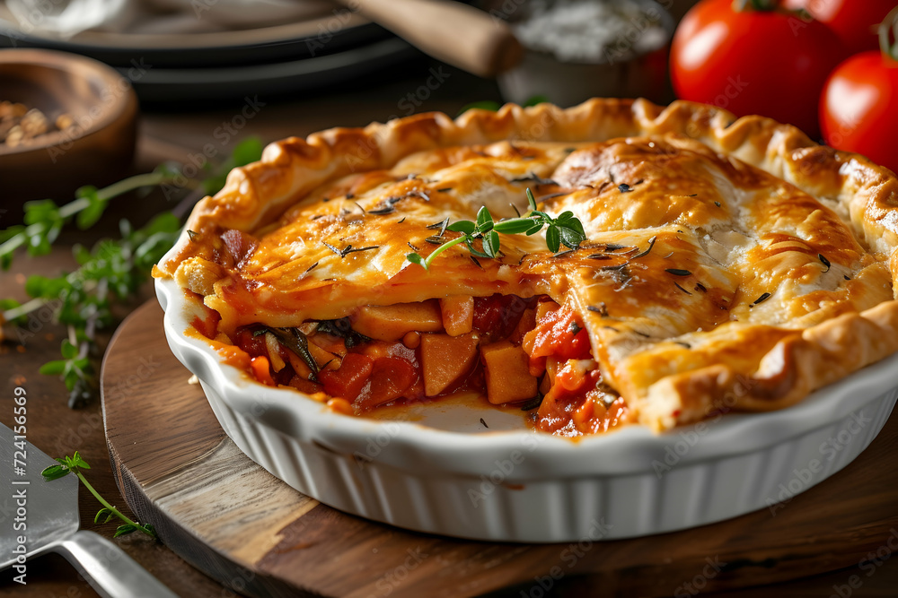 Delicious Chicago Deep-Dish Pizza Pie with Melted Cheese, Sausage, and ...