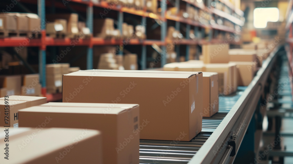 An array of sleek and modern shipping boxes neatly stacked in a ...