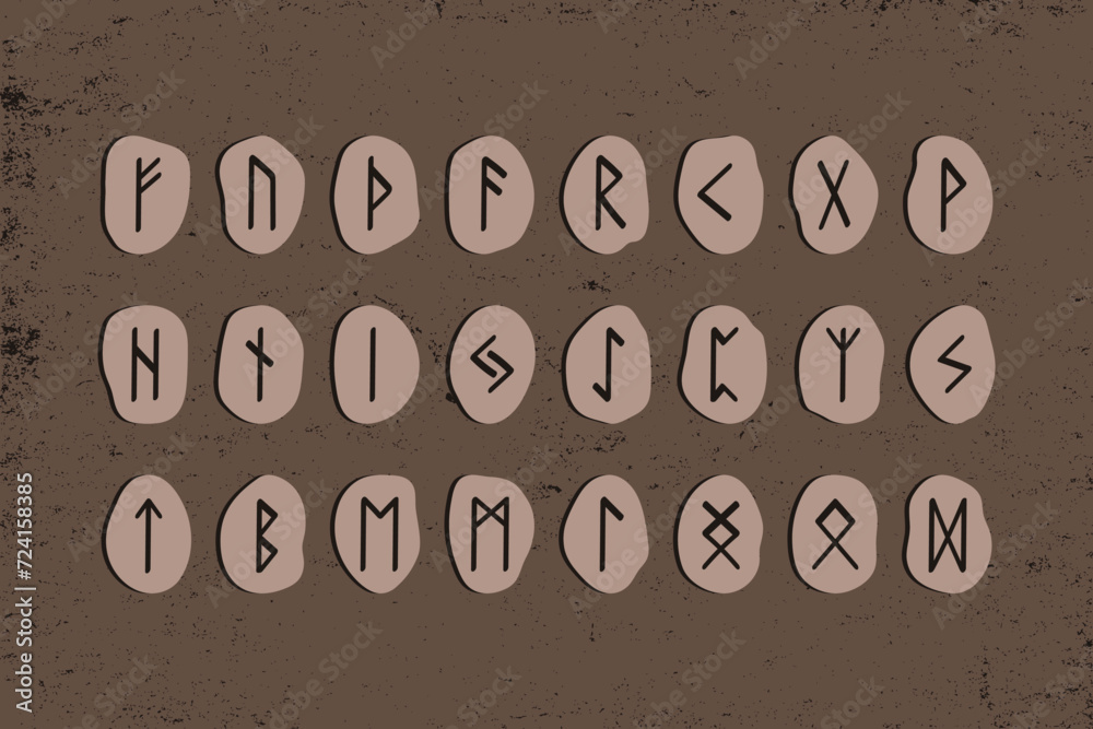 Set of runes stones. Runic alphabet, the Elder Futhark. Germanic ...