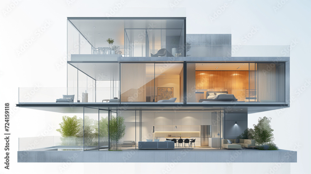 Transparent Architectural Visualization of Modern Building Design - 3D ...