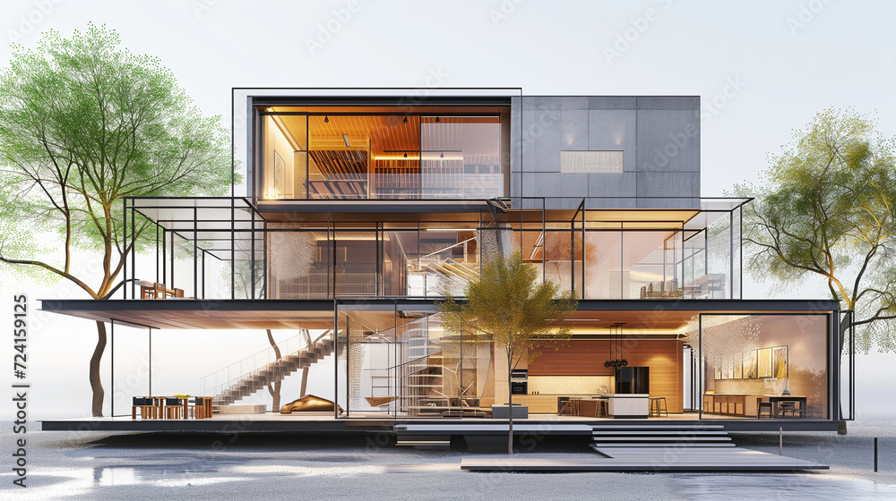 Transparent Architectural Visualization of Modern Building Design - 3D ...