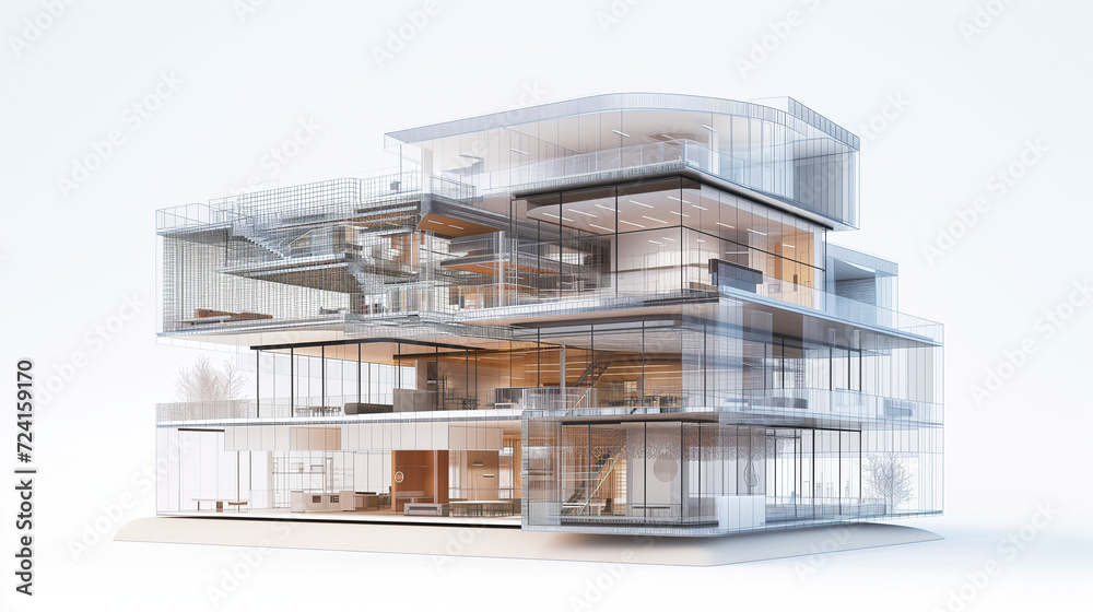 Transparent Architectural Visualization of Modern Building Design - 3D ...