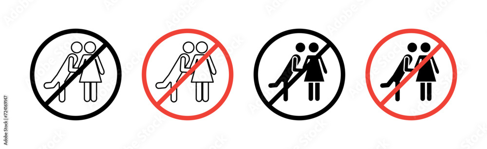 No Hugs No Kiss Vector Illustration Set. Ban Greeting and Couple Hug ...