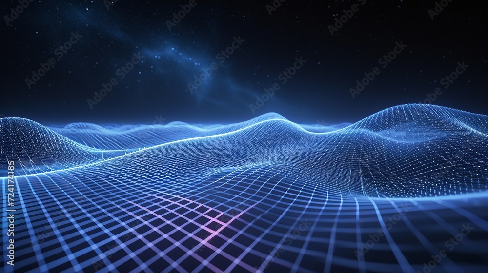 wave made out of grids that are seen from a cinematic view of one of ...