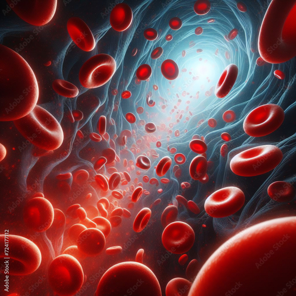 Red blood cells circulating in the blood vessels - leukocytes. Superior ...