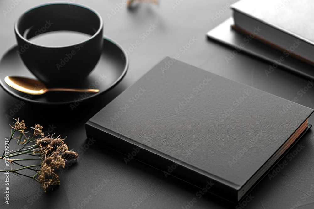 Notebook mockup, minimalistic space aesthetic, shapes, black. Business ...
