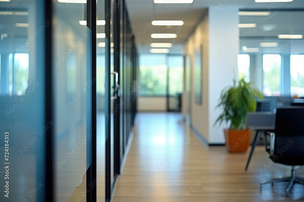 Nice modern office with beautiful long office corridor with defocused ...