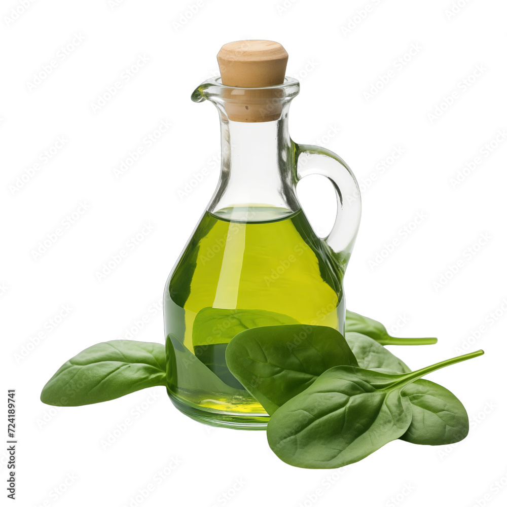 fresh raw organic spinach oil in glass bowl png isolated on white ...