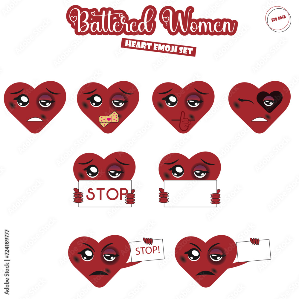 Vetor de set of heart emoji. domestic violence emoji. battered women ...