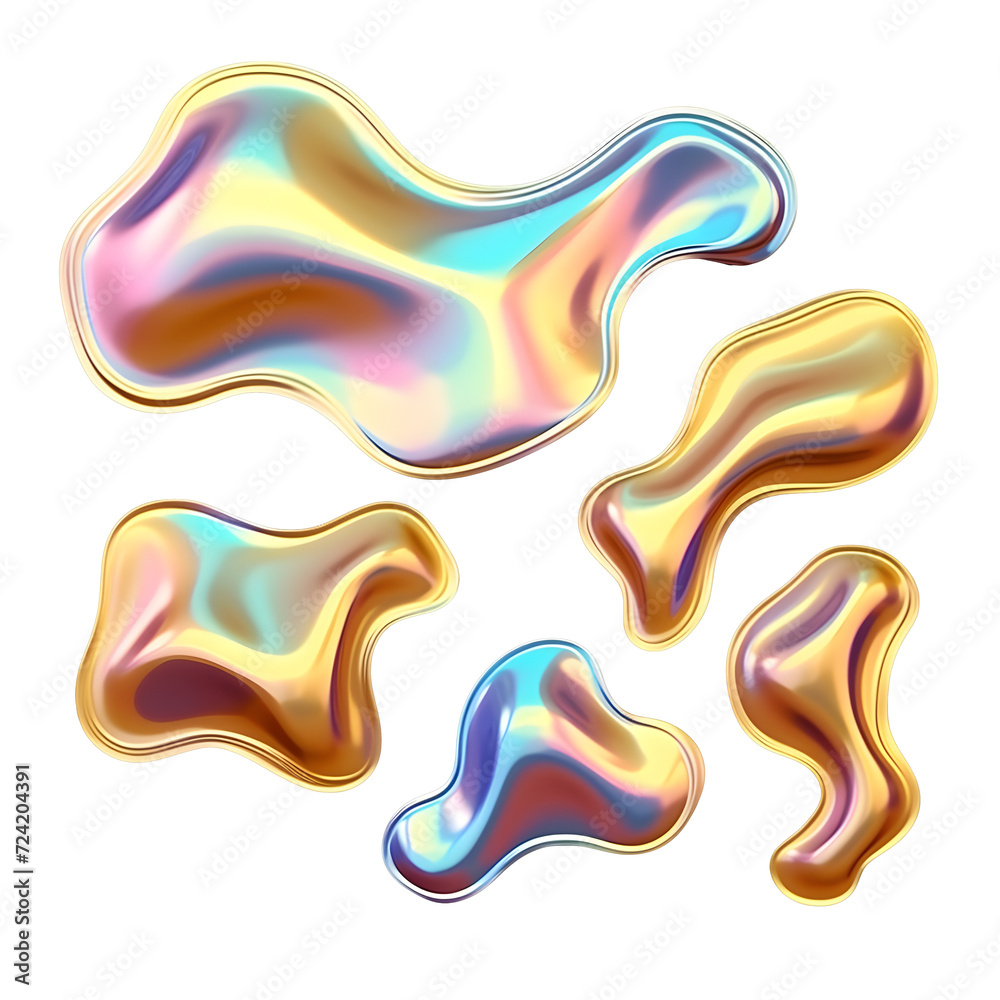 Glass liquid bubble precious golden metal drops. Chrome Y2K melted ...