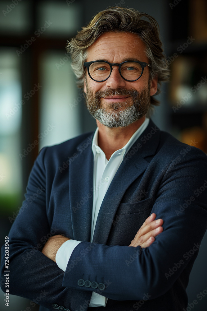 Business man CEO portrayed with professional gravitas, a leader among a ...