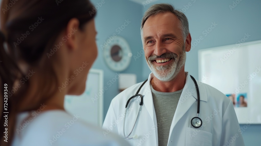 A Friendly Doctor Smiles While Carefully Attending to a Patient in a ...