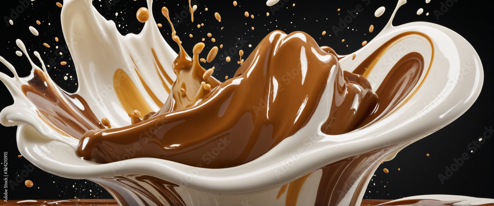 Caramel splash milk sauce chocolate liquid background cream explosion ...