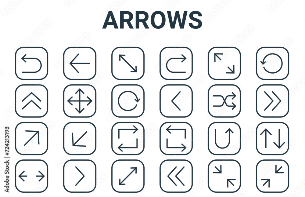 linear pack of arrows line icons. simple web vector icons set such as shrink, left right ...