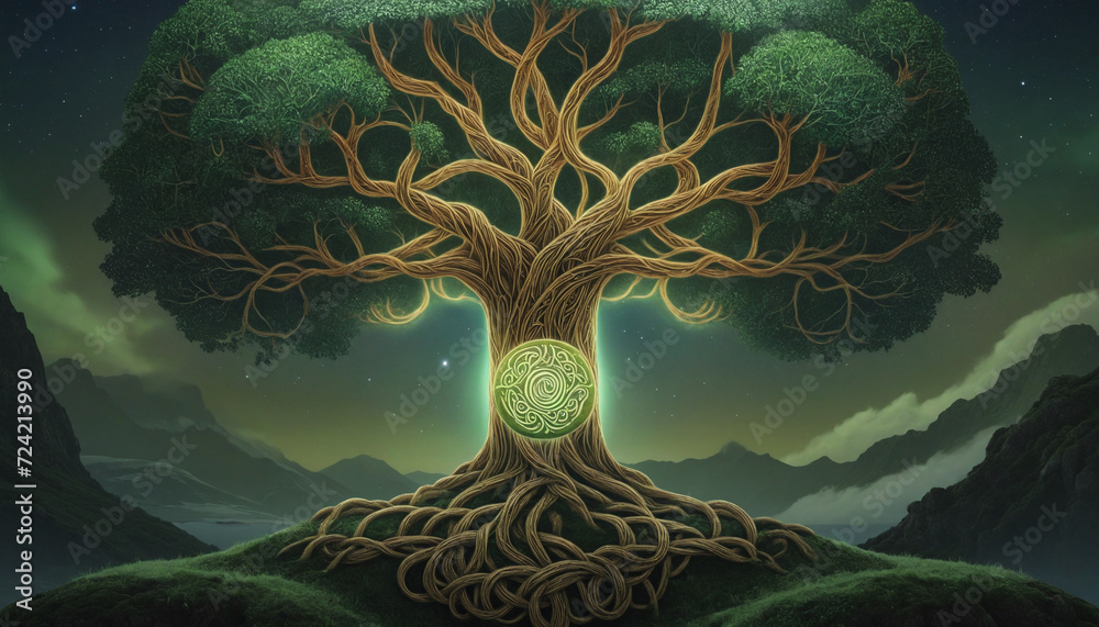Glowing Yggdrasil Tree Of Life. Life World Tree Of Viking And Norse ...