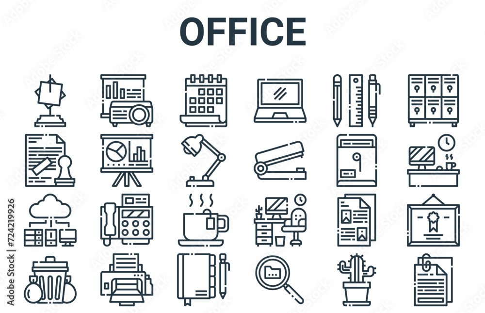 linear pack of office line icons. simple web vector icons set such as attach, trash bin, dossier ...