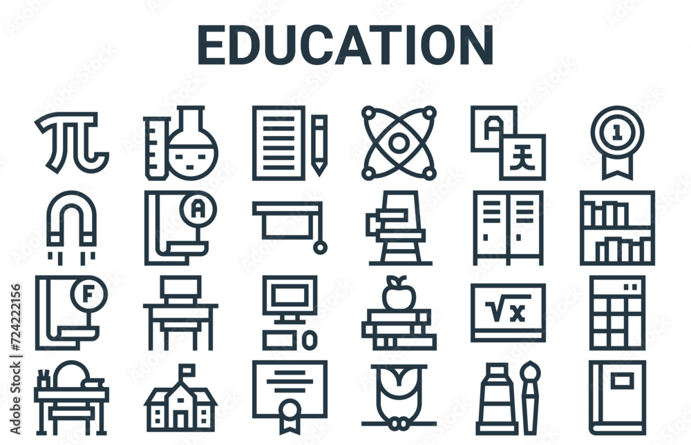 linear pack of education line icons. simple web vector icons set such as book, teacher desk ...
