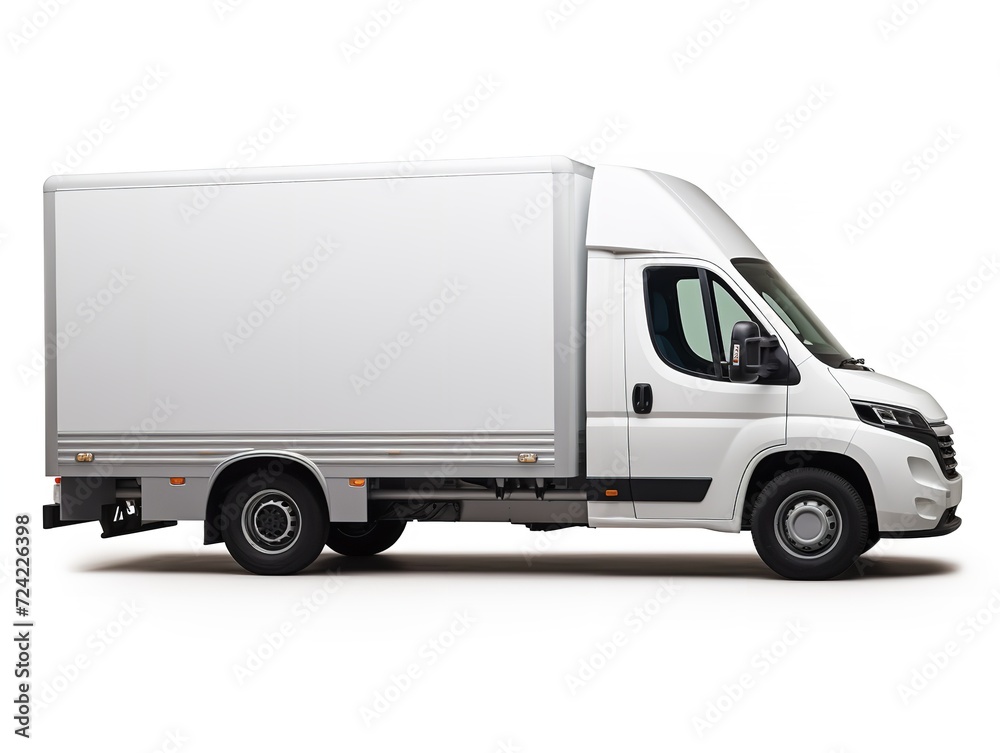 White Delivery Car Side View Commercial Shipping Isolated on White ...