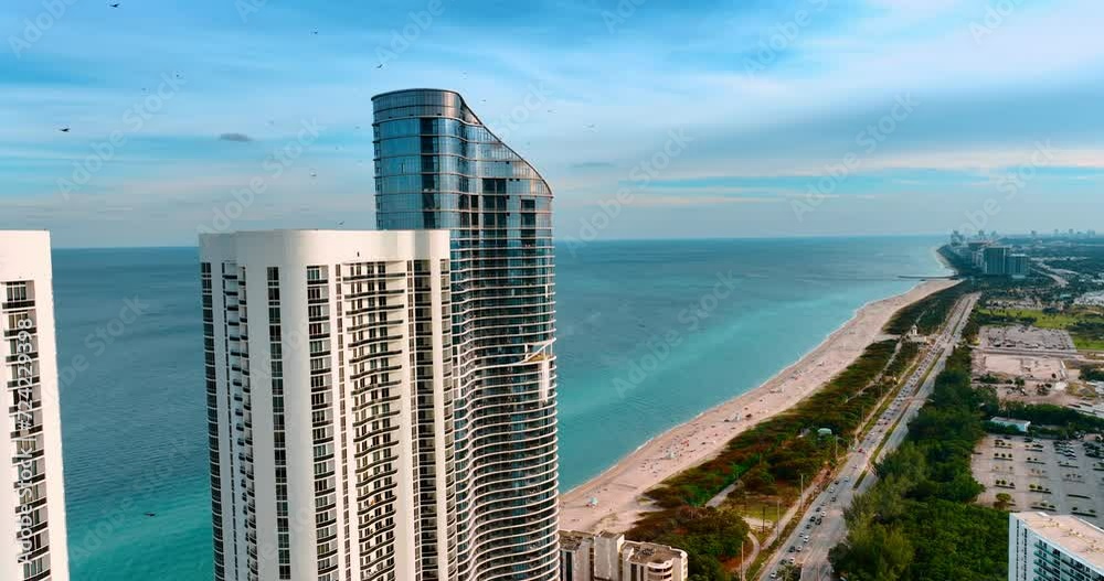 Vidéo Stock Footage on the level of tops of high-rise buildings in ...