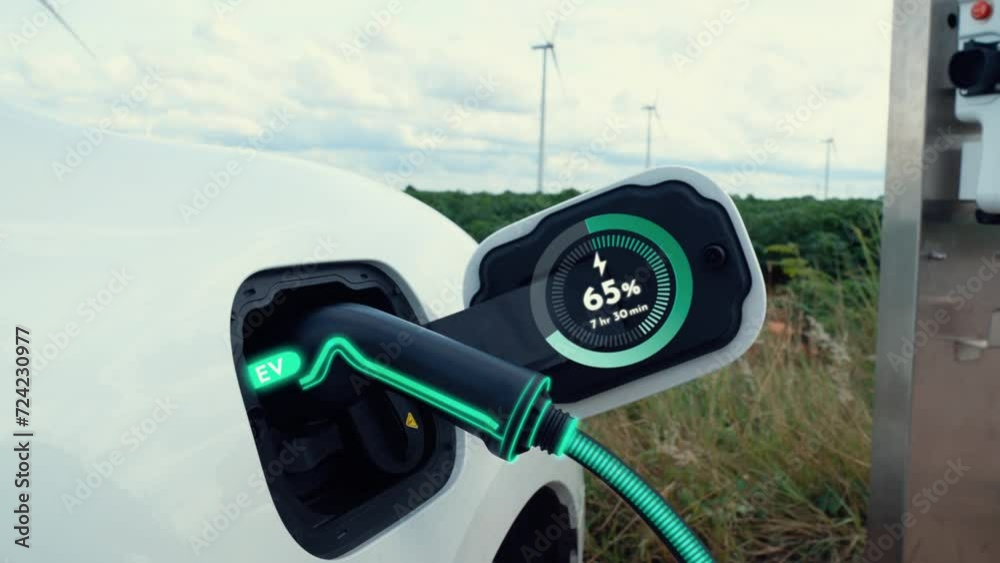 Electric car recharging energy from EV charging station display ...