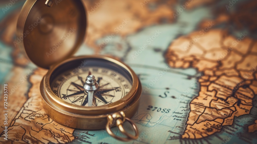 beautiful compass on a real old map in high resolution and quality ...
